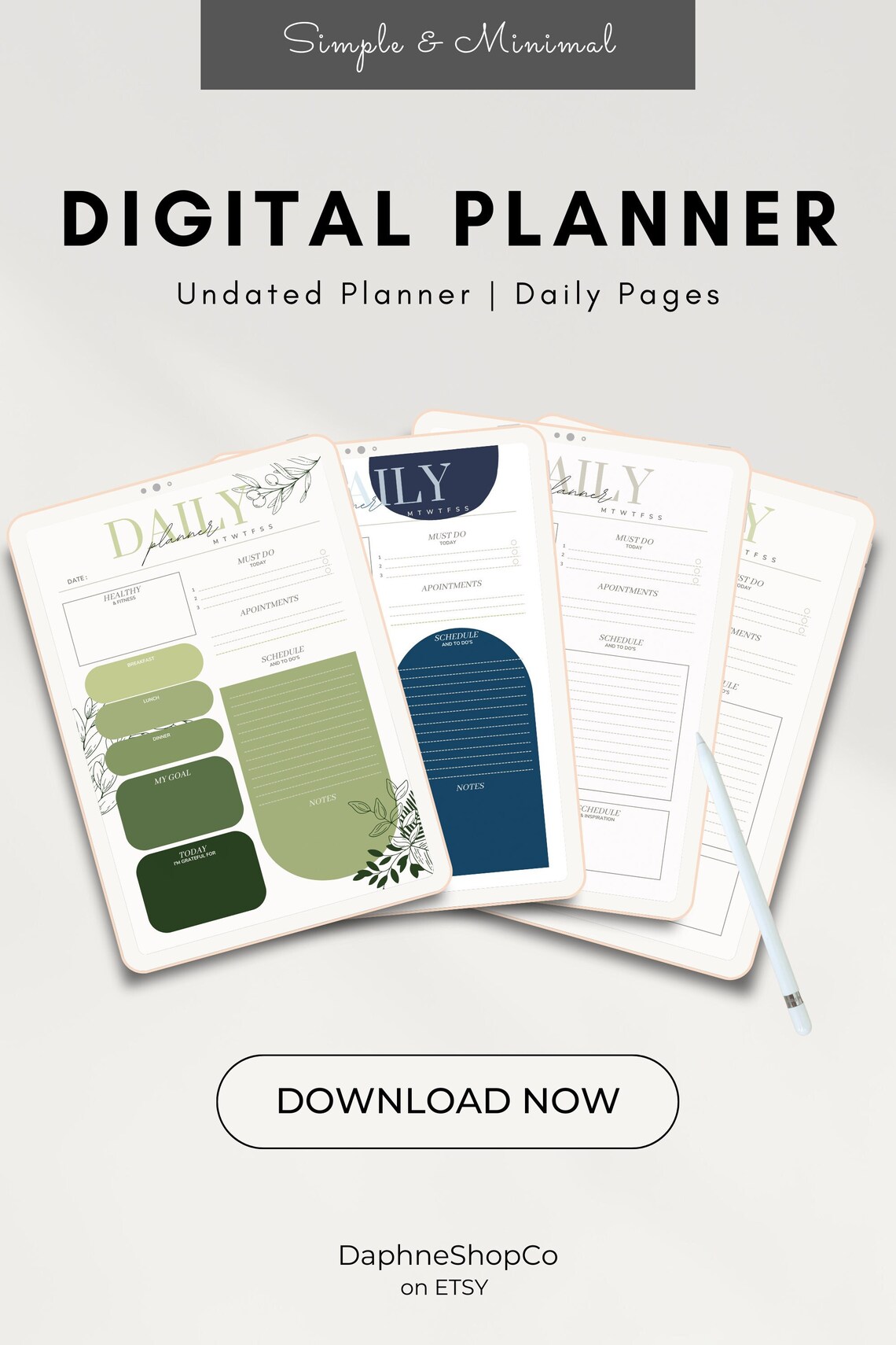 Green/flowery Green/blue/cream Colored Daily Planner Bundle, Printable ...