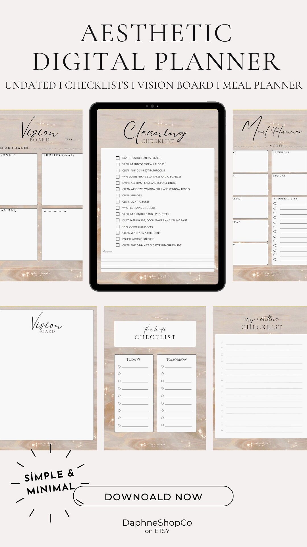 Aesthetic Planner Set I Meal Planner, Checklists, Vision Board I ...