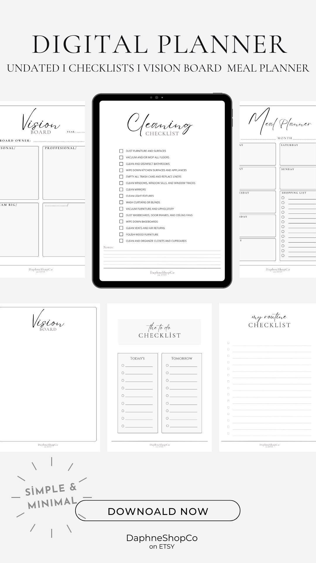 Minimal Planner Set Bundle, Printable, Instant Download,digital Planner ...