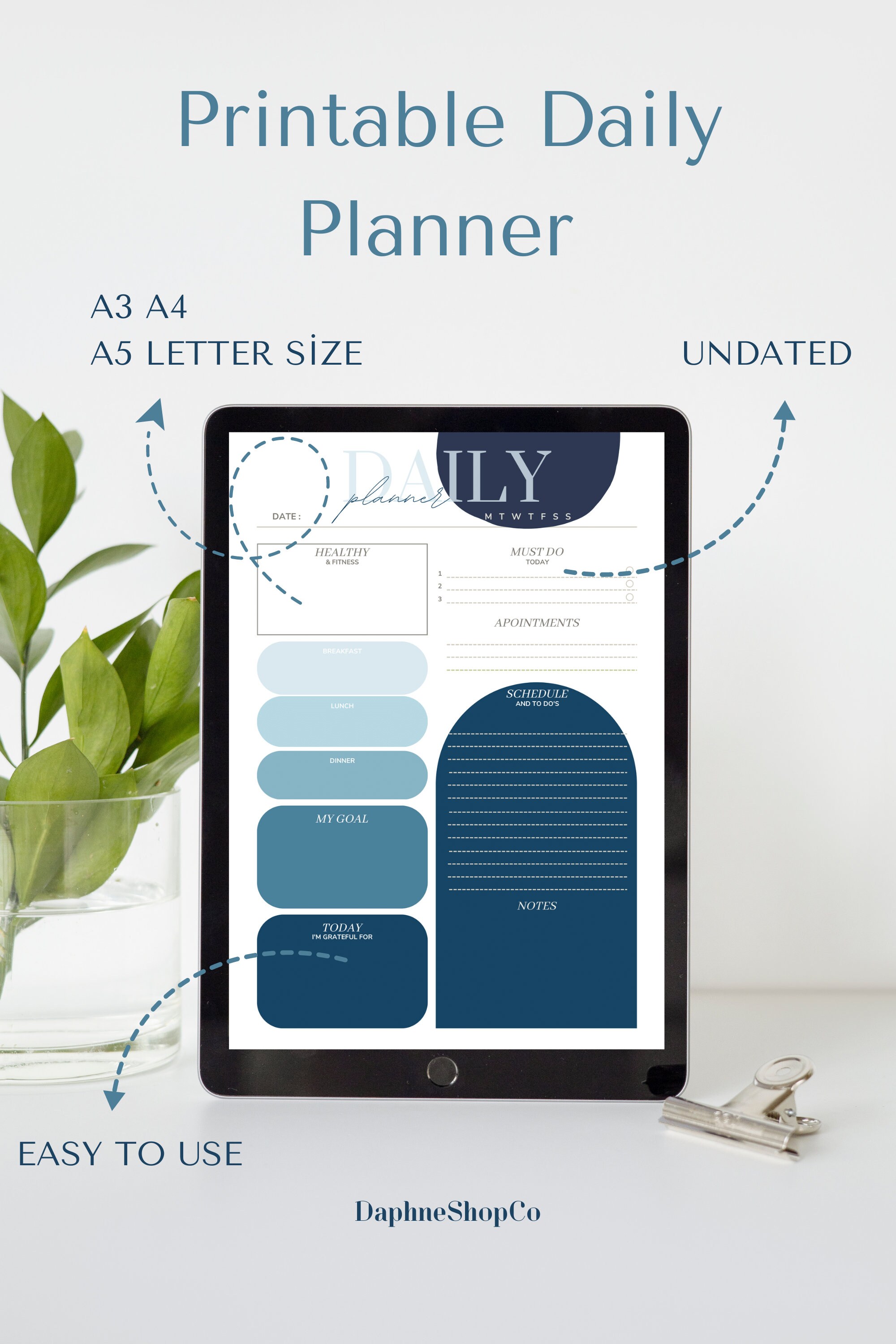 Green/flowery Green/blue/cream Colored Daily Planner Bundle, Printable ...