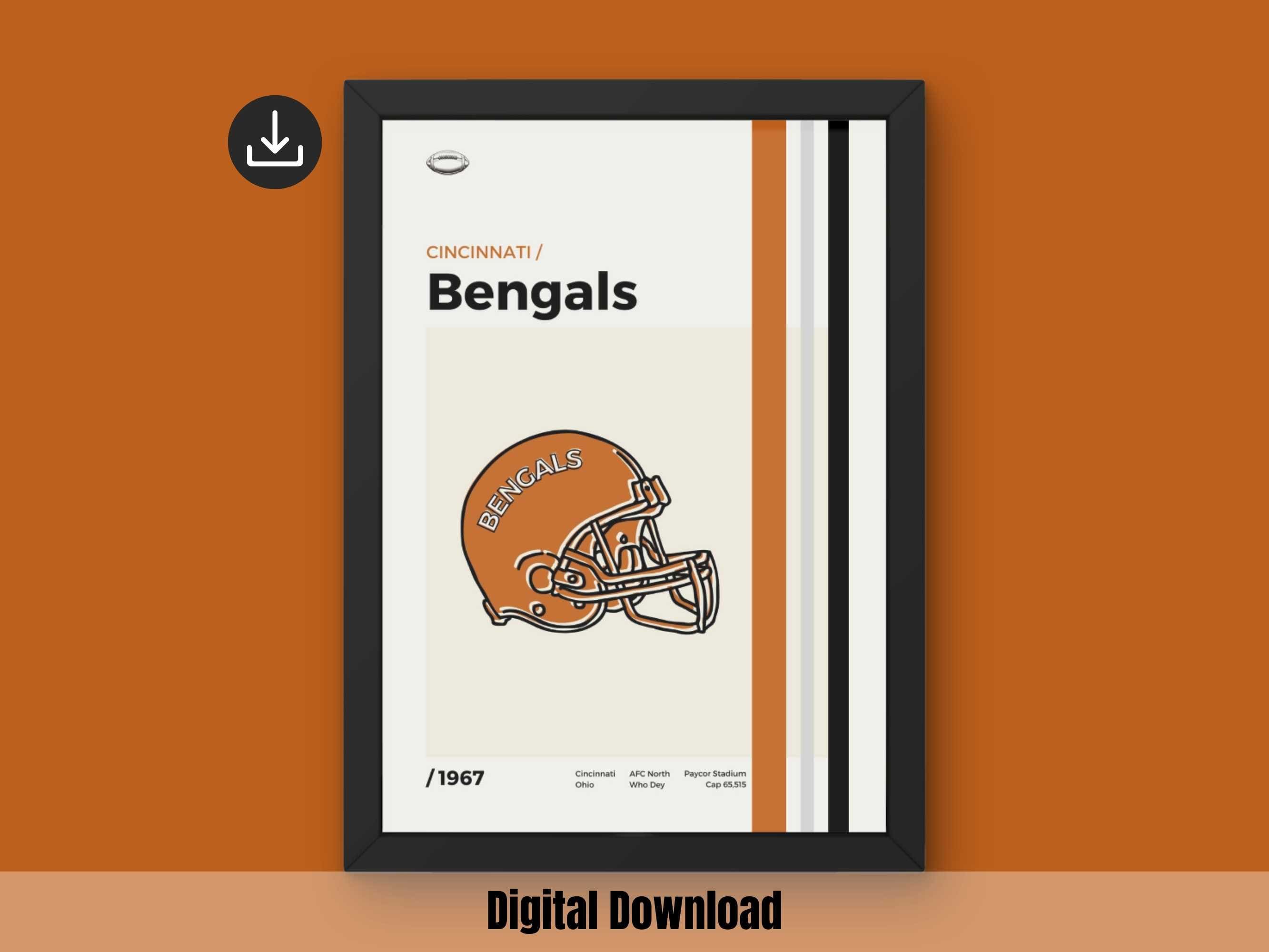 Cincinnati Bengals Poster - Minimal Mid Century Modern Wall Print ...