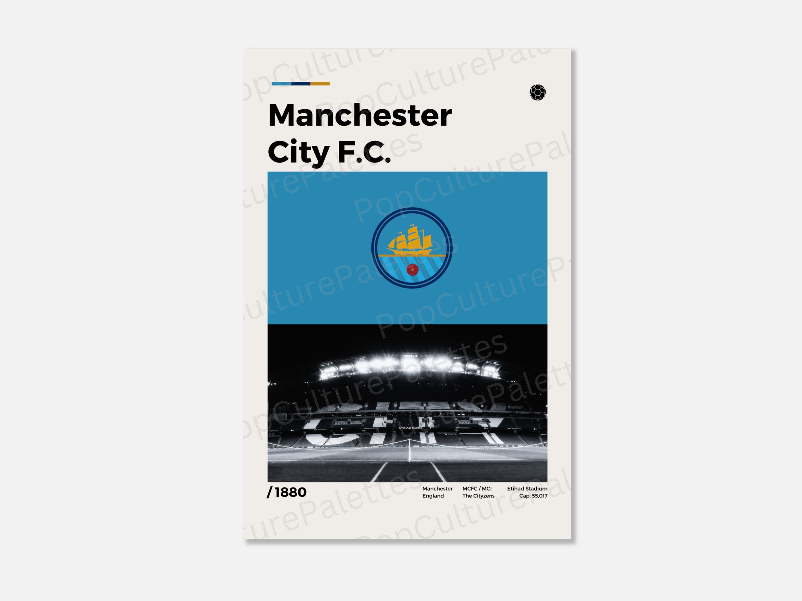 Manchester City FC Poster - Stadium Design - Minimal Mid Century Modern ...