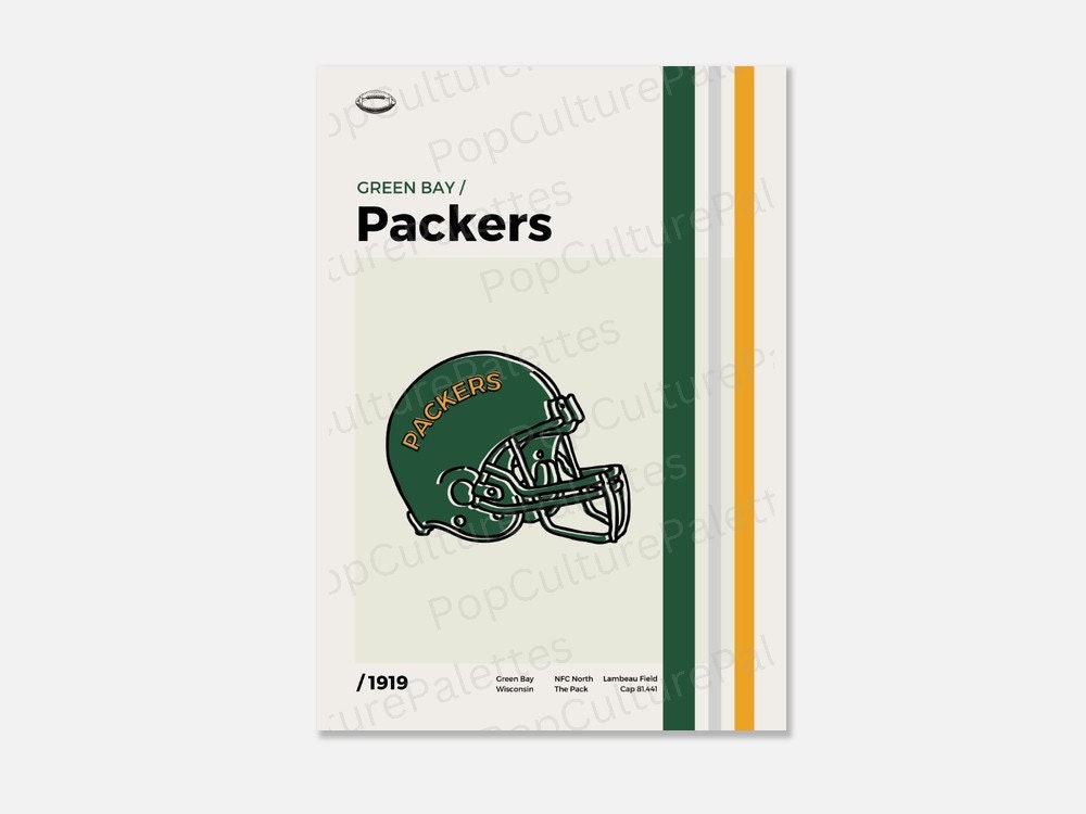 Green Bay Packers Poster - Minimal Mid Century Modern Wall Print - NFL ...