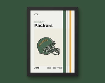 Green Bay Packers Poster, Lambeau Field Stadium Print, Mid Century ...