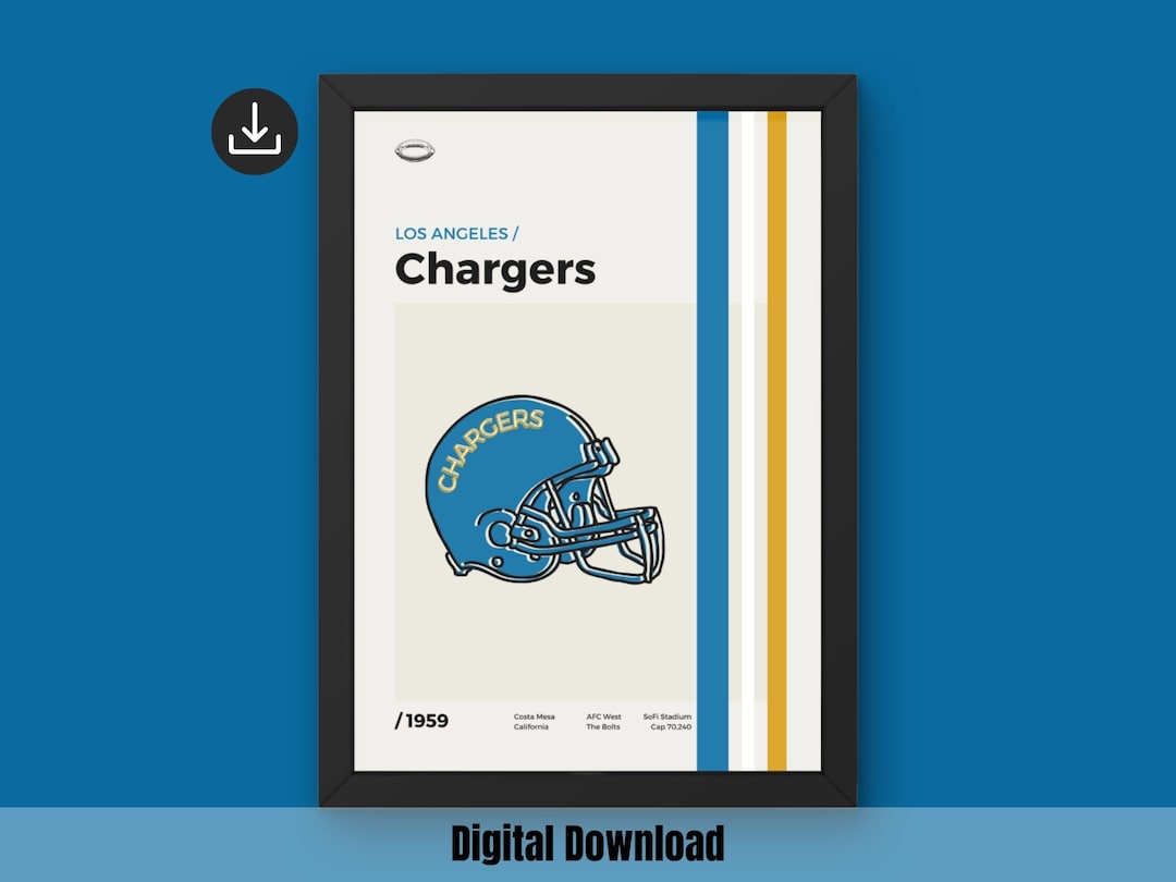 Los Angeles Chargers Poster - Minimal Mid Century Modern Wall Print ...