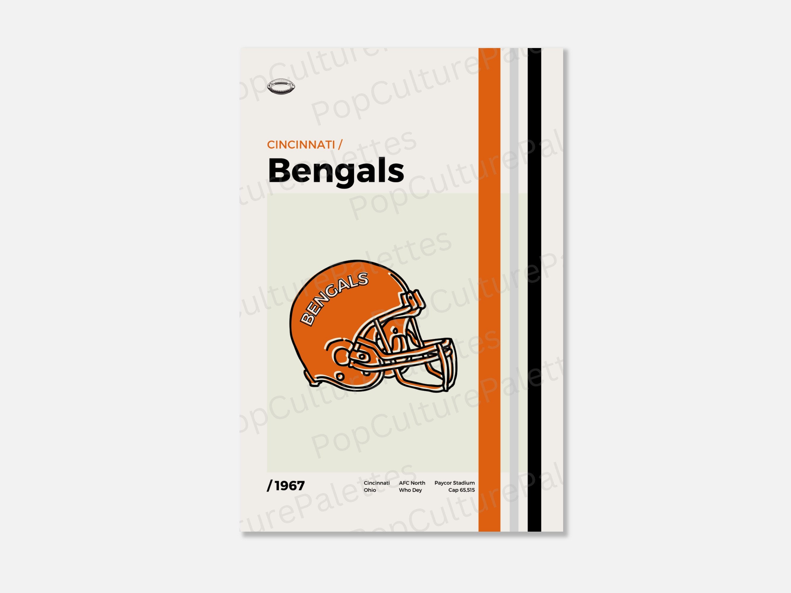 Cincinnati Bengals Poster Minimal Mid Century Modern Wall Print Sports ...