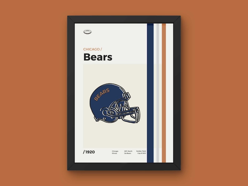 Chicago Bears Poster - Minimal Mid Century Modern Wall Print - NFL ...