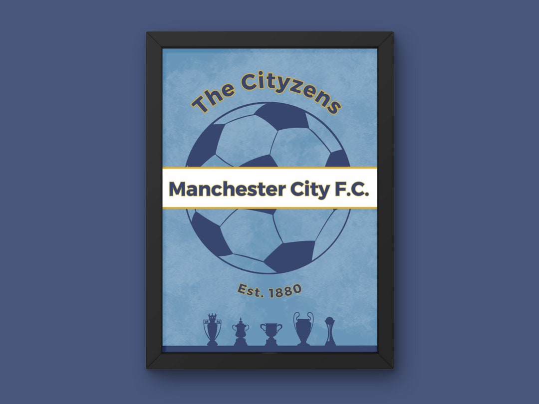 Manchester City FC Poster - Trophy Design - Minimal Mid Century Modern ...