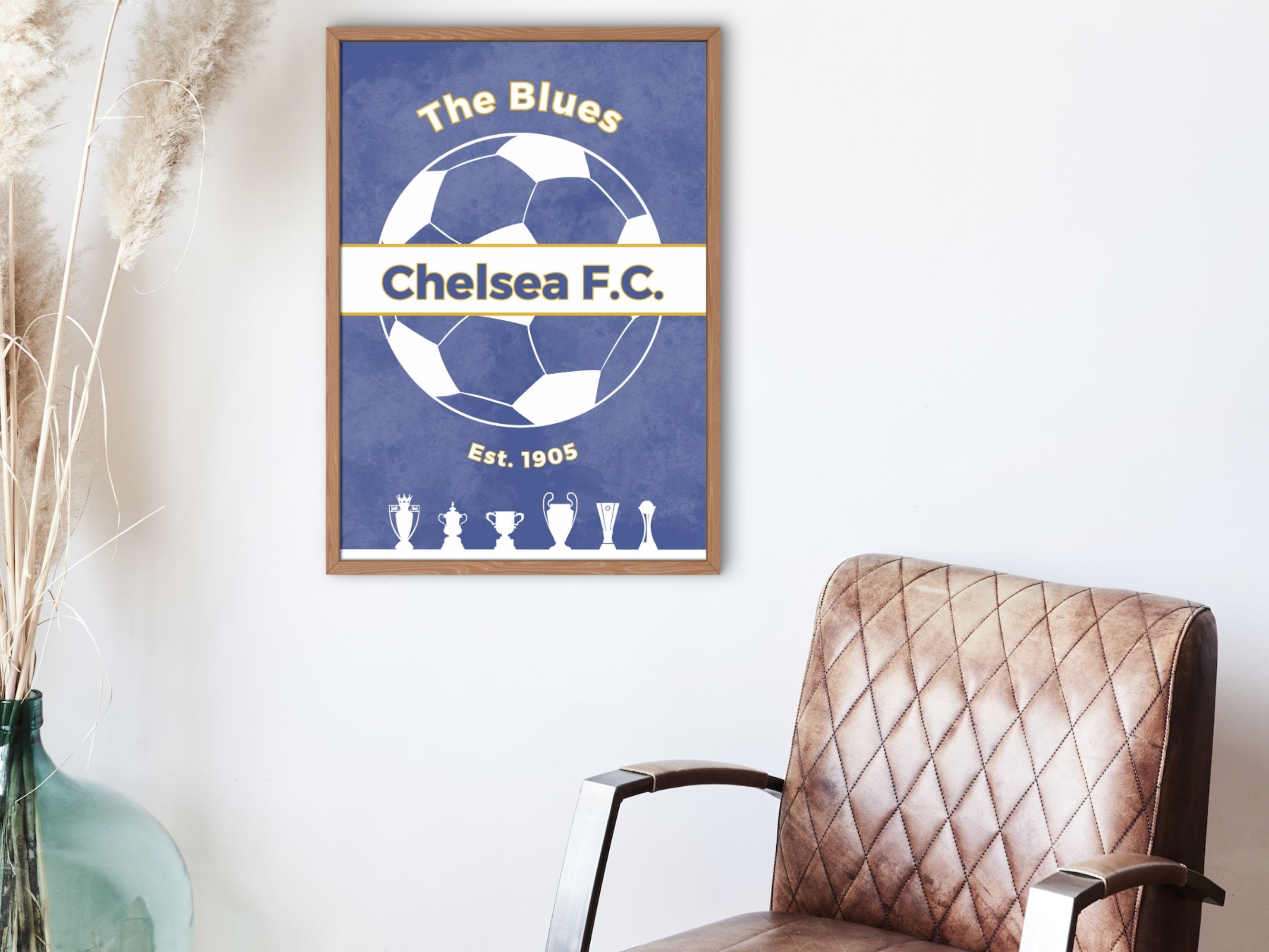 Chelsea FC Poster - Trophy Minimal Mid Century Modern Wall Print Sports ...