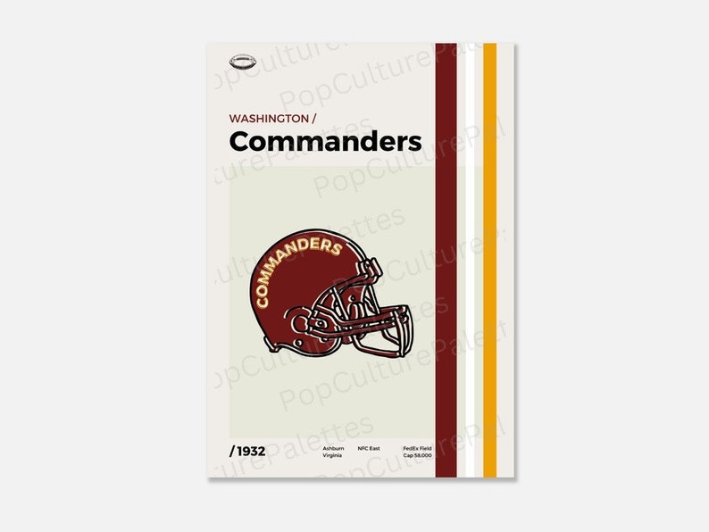 Washington Commanders Poster - Minimal Mid Century Modern Wall Print ...
