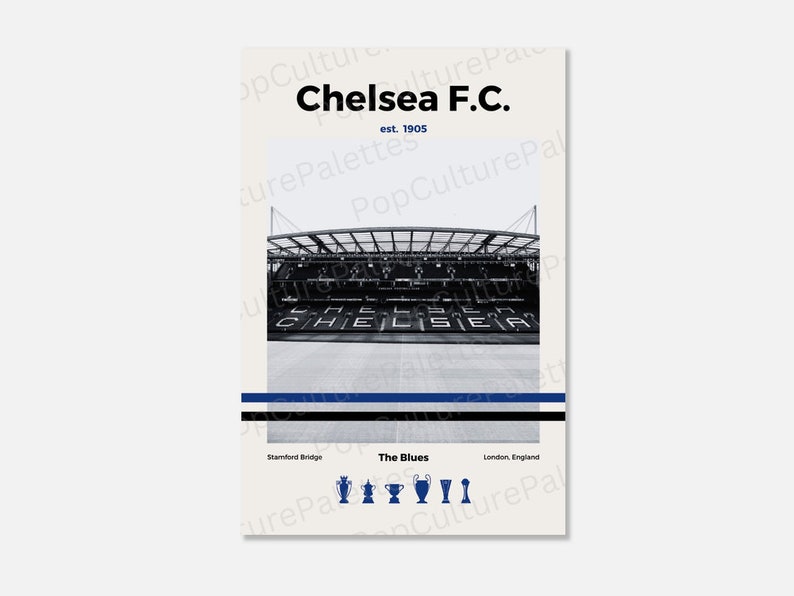 Chelsea FC Poster Stamford Bridge Minimal Mid Century Modern Wall Print ...