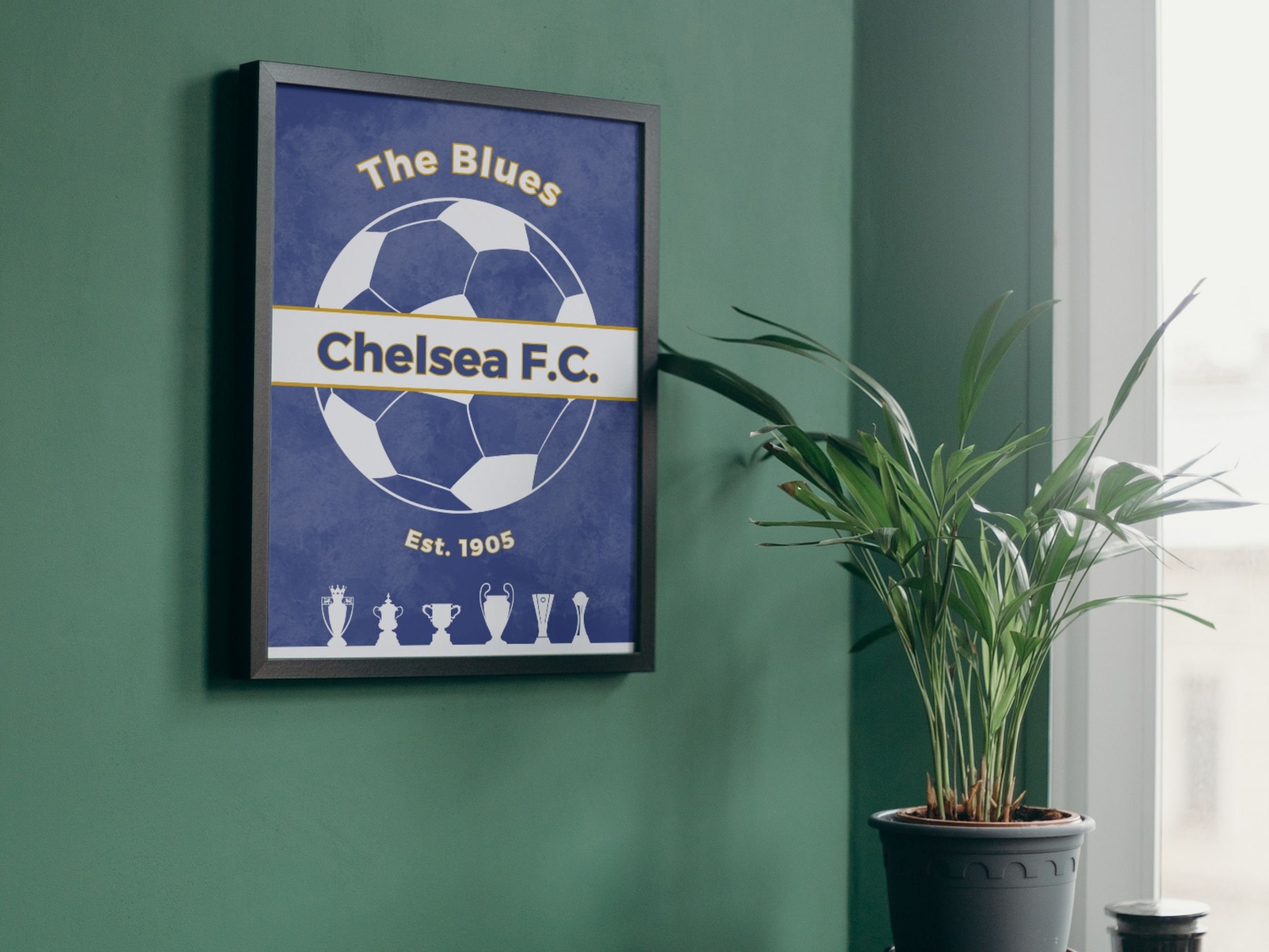 Chelsea FC Poster - Trophy Design - Minimal Mid Century Modern Wall ...