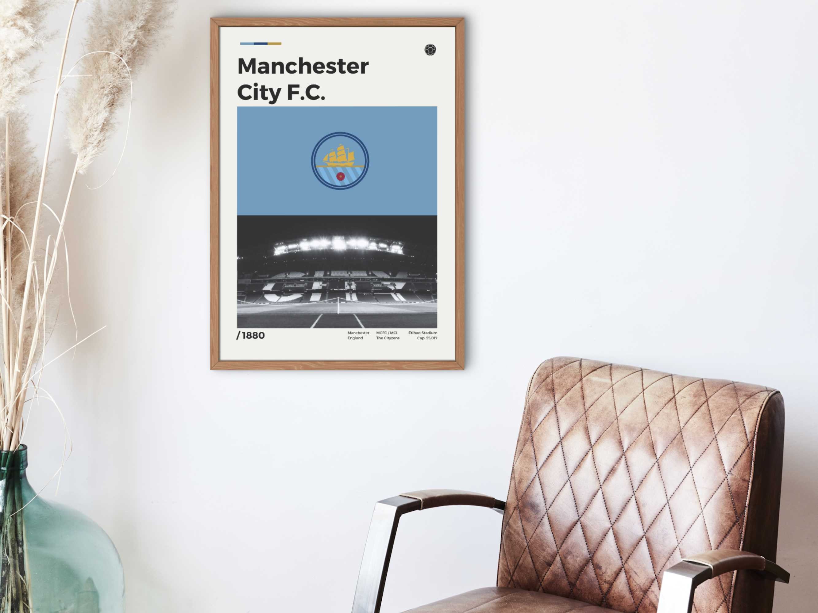 Manchester City FC Poster - Stadium Design - Minimal Mid Century Modern ...