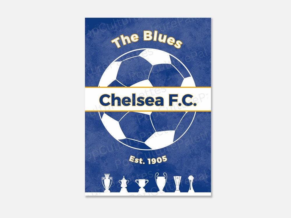 Chelsea FC Poster - Trophy Design - Minimal Mid Century Modern Wall ...