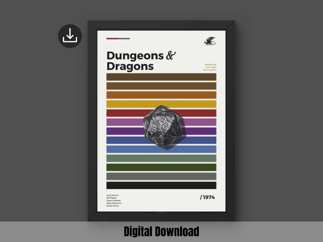 Dungeons and Dragons D20 Poster - Minimal Mid Century Modern Wall Print ...