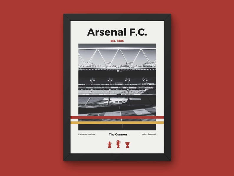 Arsenal FC Poster - Emirates Stadium - Minimal Mid Century Modern Wall ...