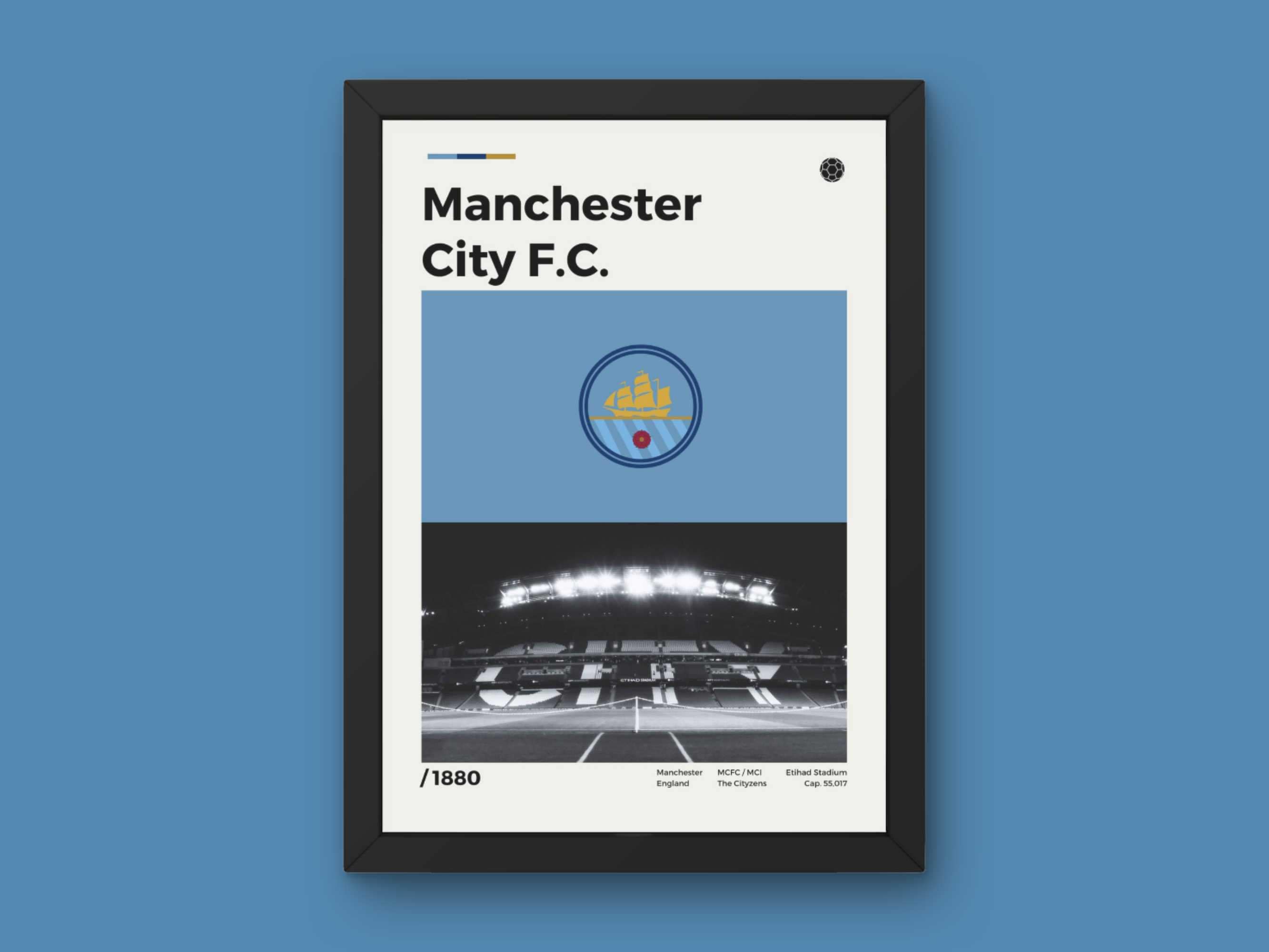 Manchester City FC Poster - Stadium Design - Minimal Mid Century Modern ...