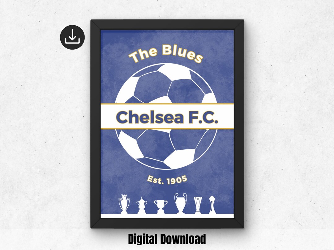 Chelsea FC Poster - Trophy Minimal Mid Century Modern Wall Print Sports ...