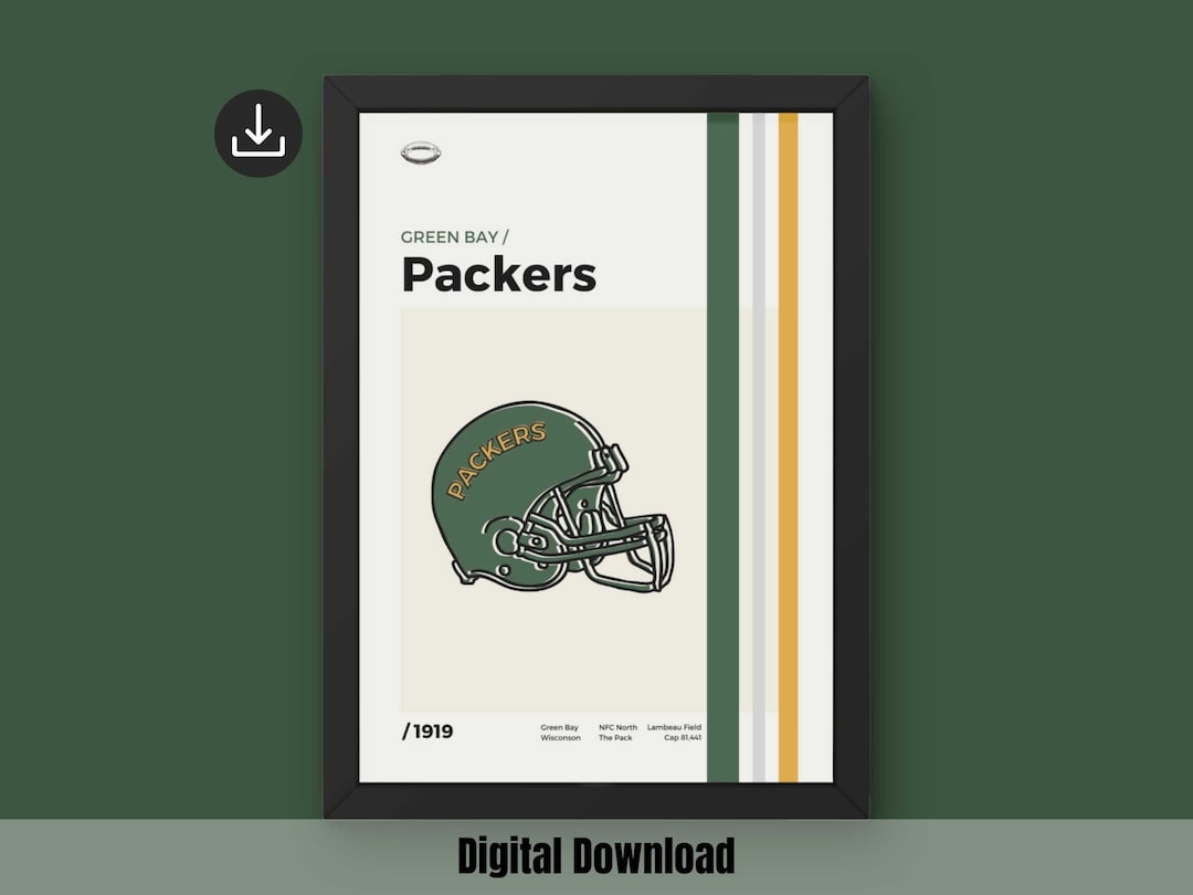Green Bay Packers Poster - Minimal Mid Century Modern Wall Print Sports ...