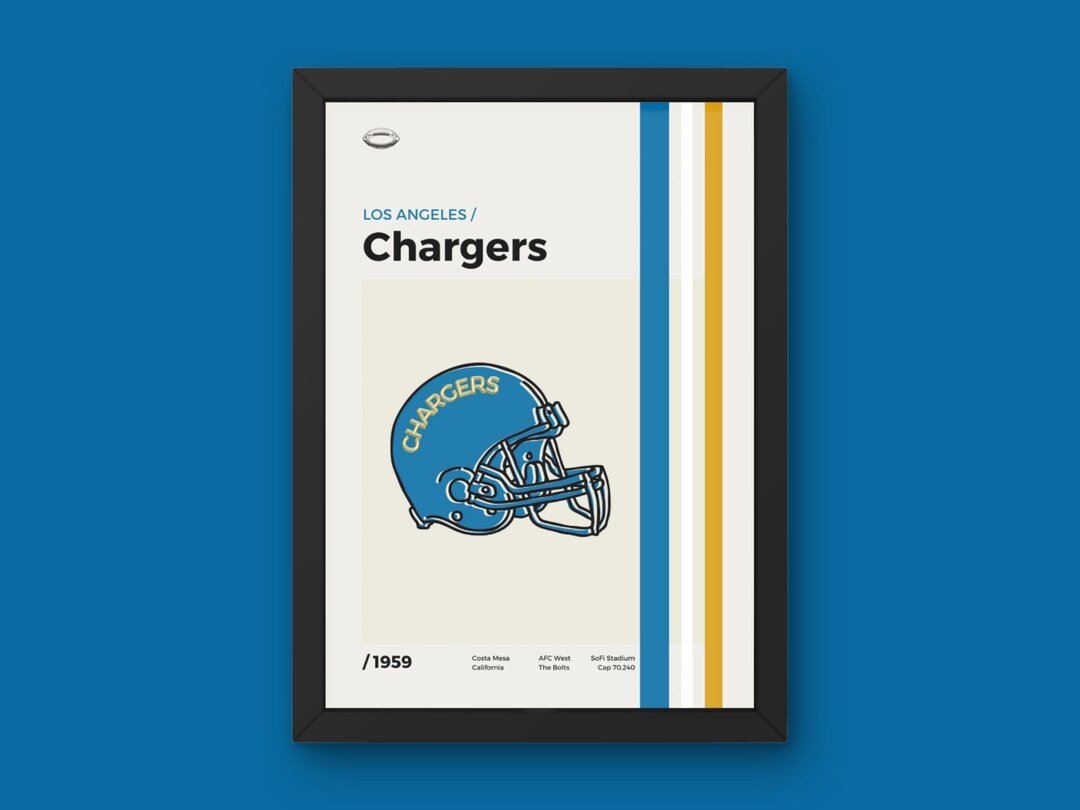 Los Angeles Chargers Poster - Minimal Mid Century Modern Wall Print ...