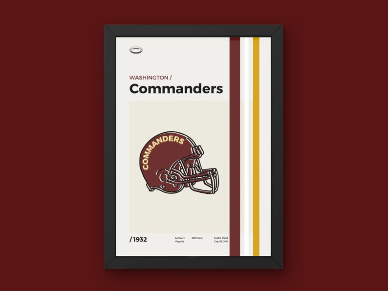 Washington Commanders Poster - Minimal Mid Century Modern Wall Print ...