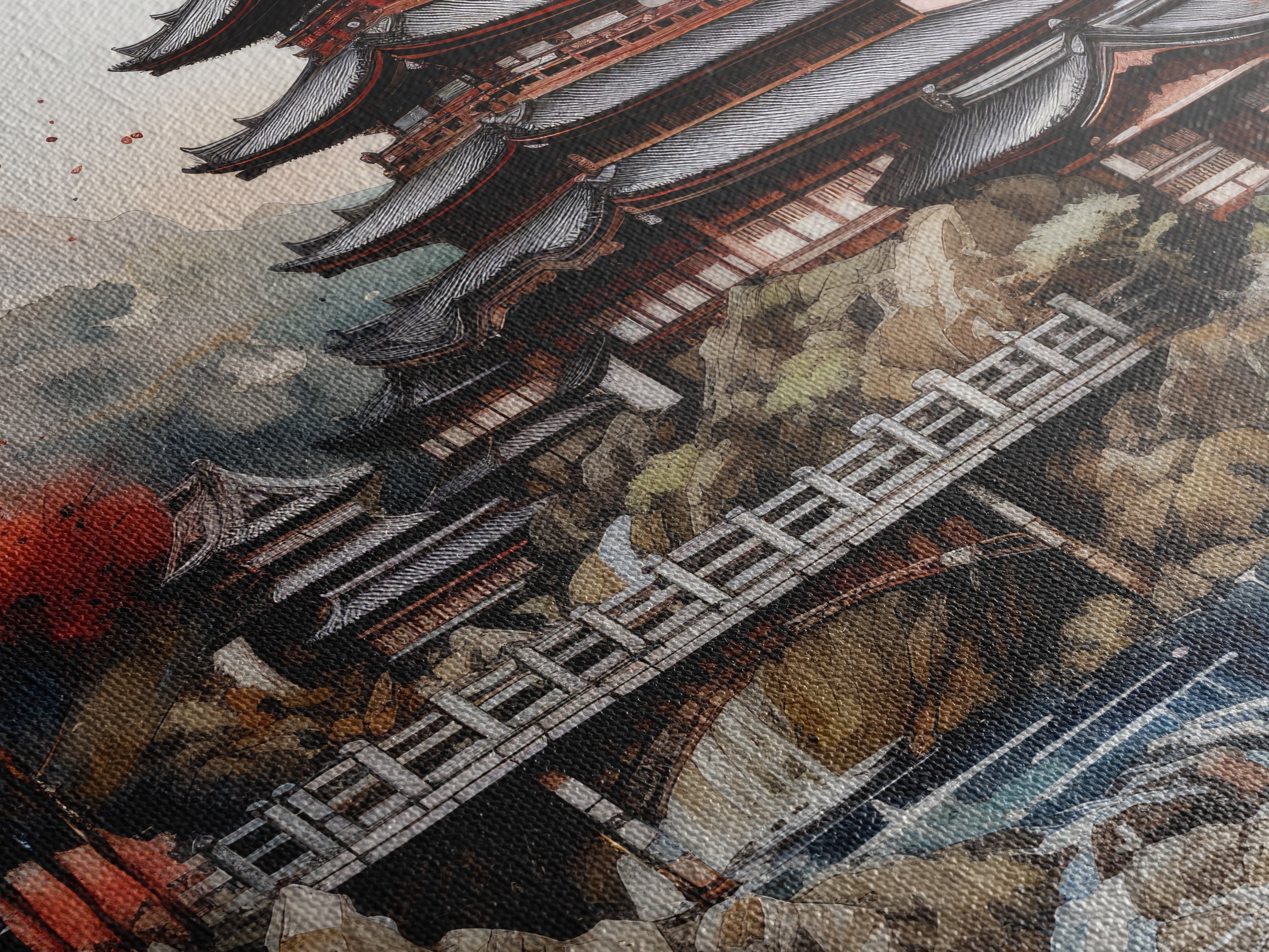 Japanese Castle by a Lake, Asian Inspired Art, Japanese Art, Watercolor ...
