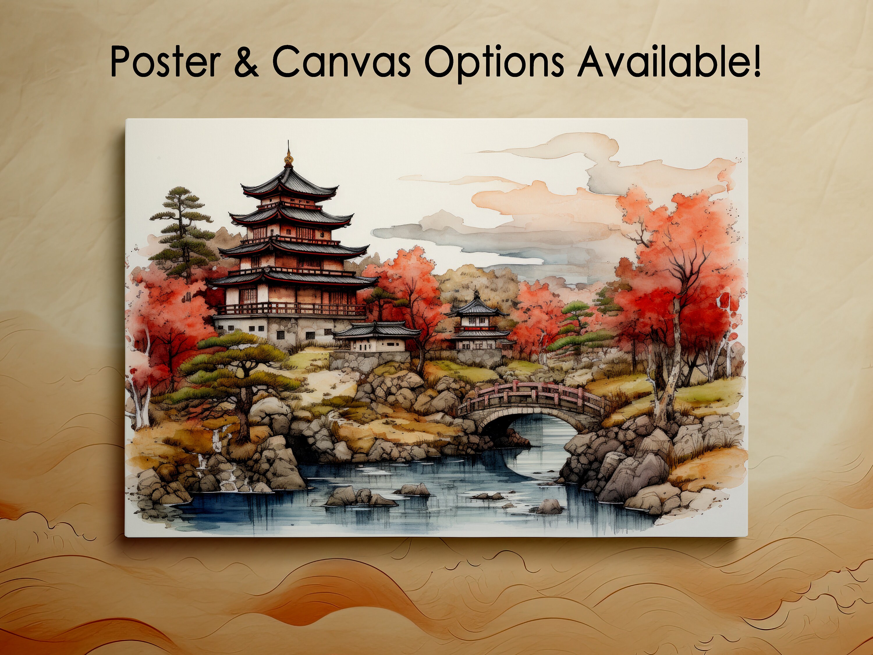Japanese Castle Amidst Trees, Asian Inspired Art, Japanese Art ...