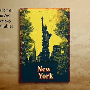New York City Wall Art, Statue of Liberty, Empire State Building ...