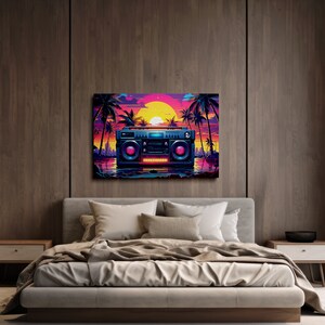 Sunset Synthwave Boombox, 80's Retro Art, Modern Art, Stylish Art ...