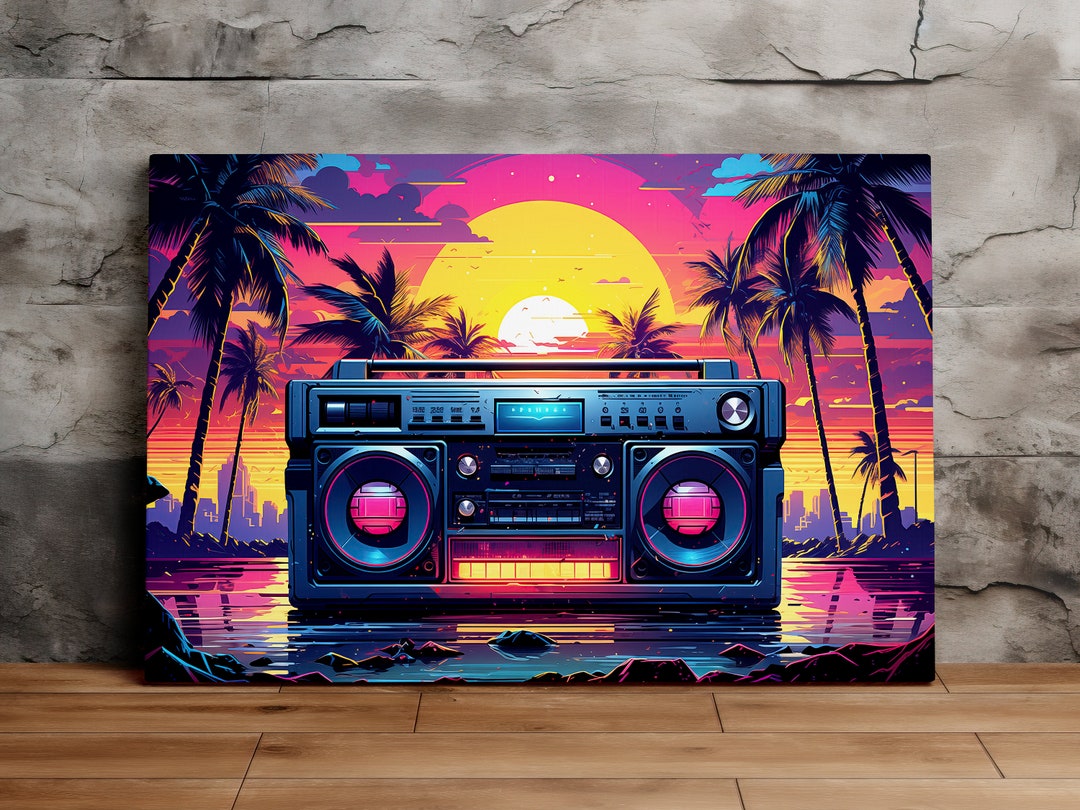 Sunset Synthwave Boombox, 80's Retro Art, Modern Art, Stylish Art ...