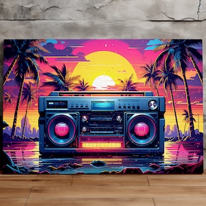 Sunset Synthwave Boombox, 80's Retro Art, Modern Art, Stylish Art ...