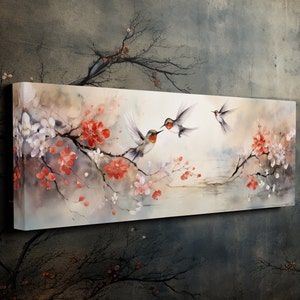 Playful Hummingbirds Amidst Flowers, Nature Landscape, Bird Art, Scenic ...