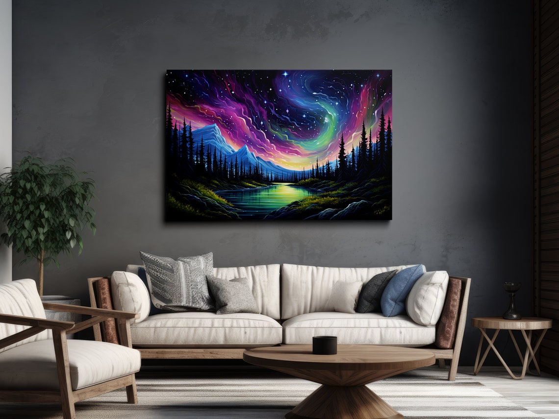 Starry Night Aurora Over Mountains, Nature Art, Majestic Art, Scenic ...