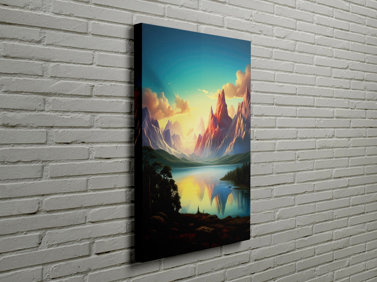 Majestic Mountains by a Lake No.6, Nature Art, Art Print, Poster ...