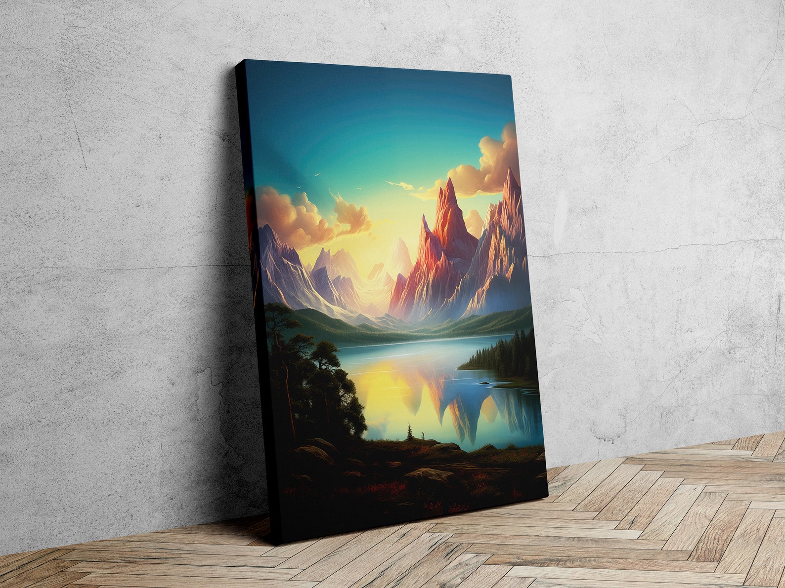Majestic Mountains by a Lake No.6, Nature Art, Art Print, Poster ...