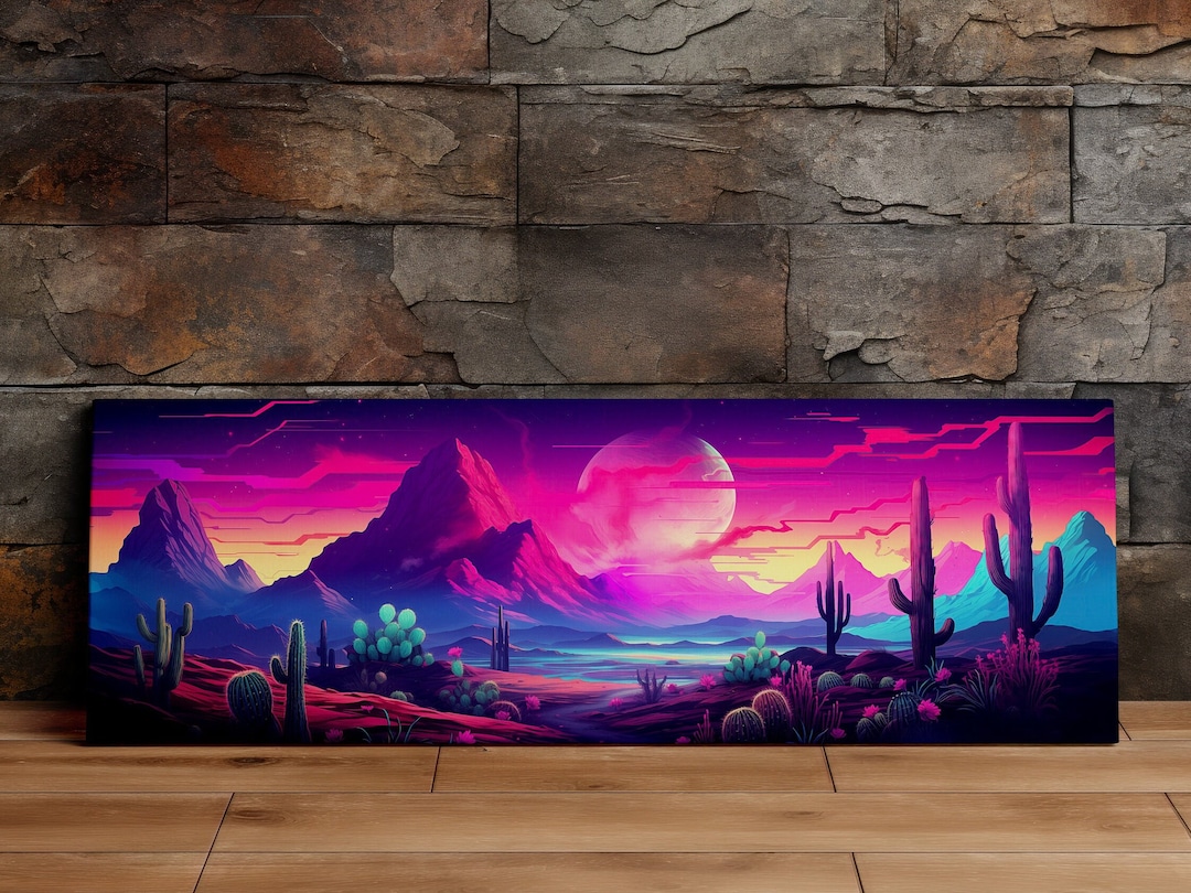 Synthwave Desert Night, Nature Art, Scenic Wall Art, Canvas Art, Canvas ...