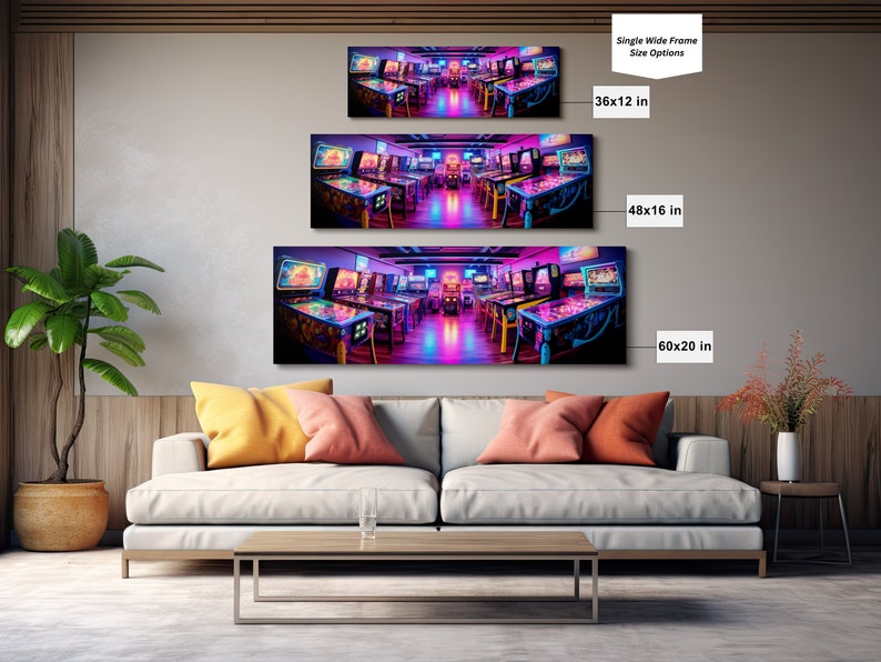 Retro Arcade, Pinball Machines, Game Room Art, Scenic Wall Art, Canvas ...