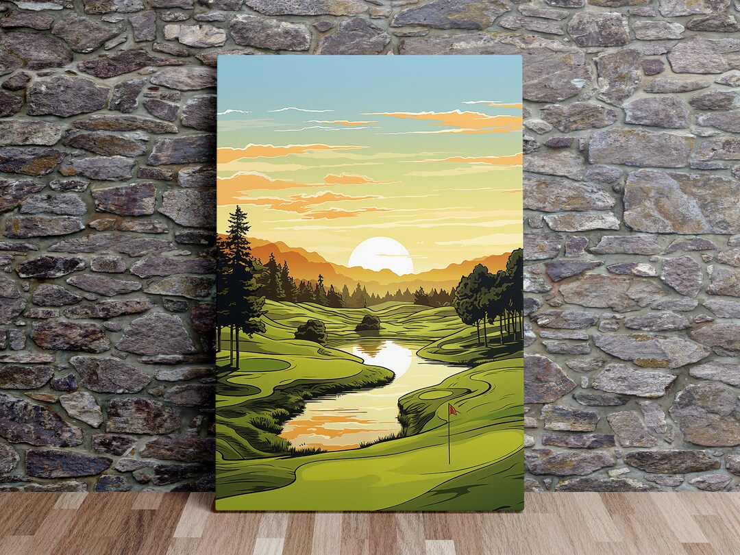 Golf Course at Sunrise, Golfer Art, Tee Time, Gift for Father, Gift for ...