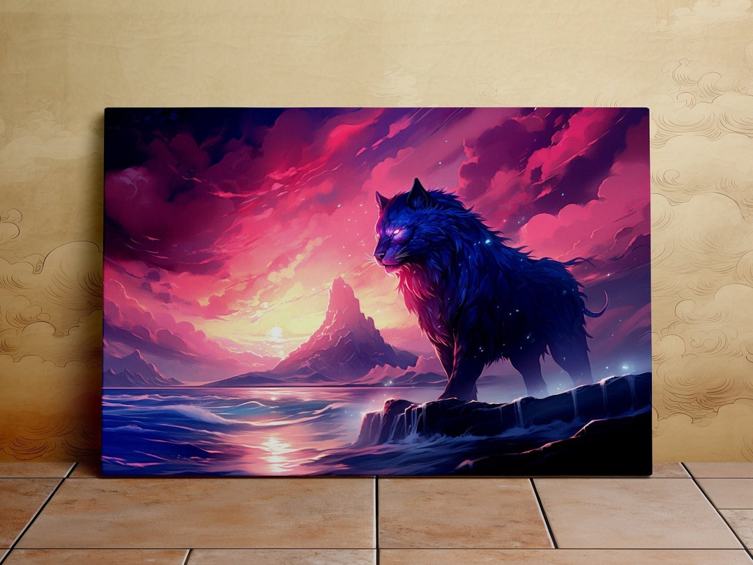 Majestic Beast on the Water's Edge, Beautiful Sunset, Fantasy Art ...