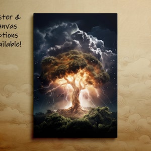 Nighttime Lightning Illuminates a Great Tree, Nature Art, Stunning Art ...