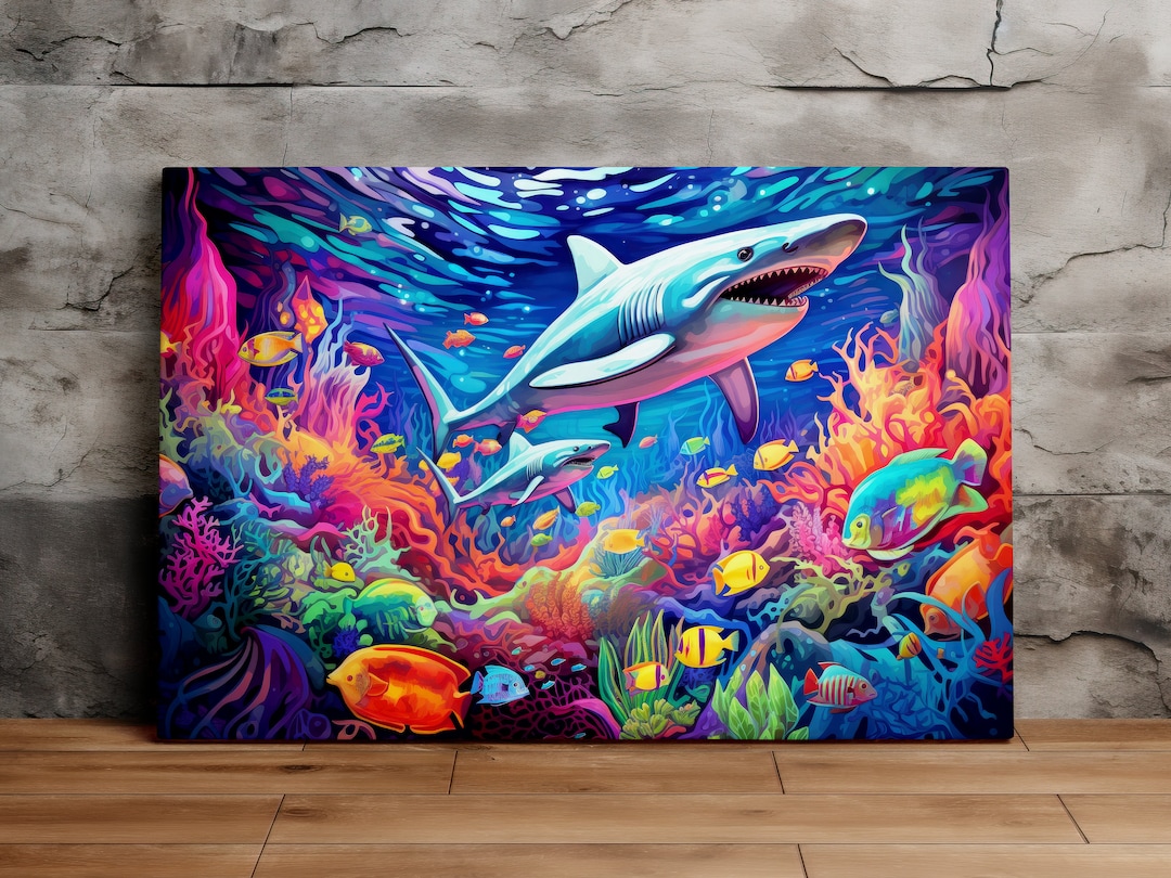 Sharks Under the Sea, Ocean Art, Sealife Art, Nature Art, Tropical Fish ...