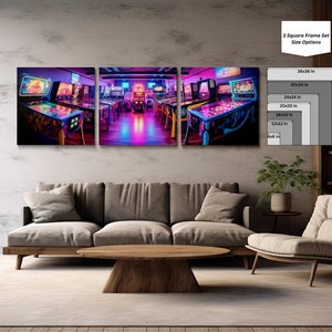 Retro Arcade, Pinball Machines, Game Room Art, Scenic Wall Art, Canvas ...