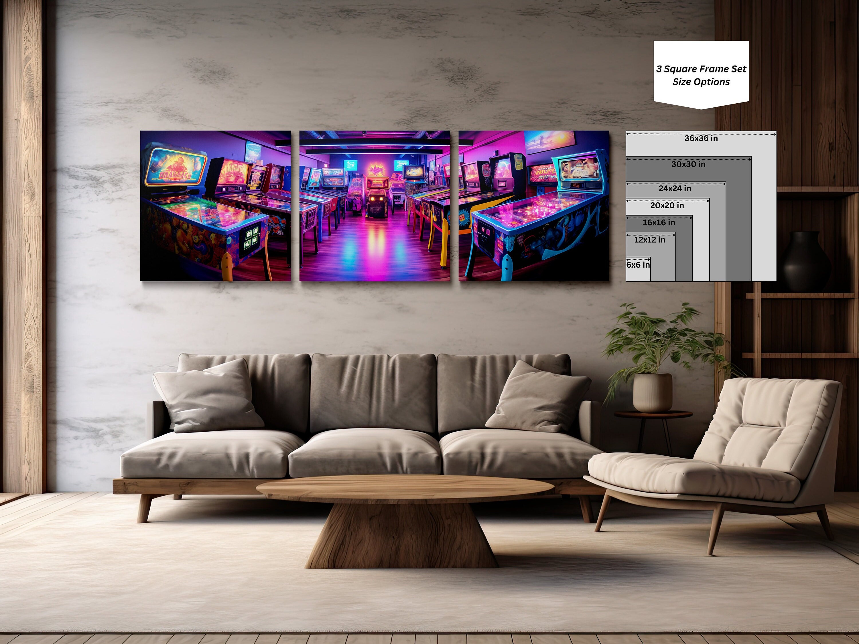Retro Arcade, Pinball Machines, Game Room Art, Scenic Wall Art, Canvas ...
