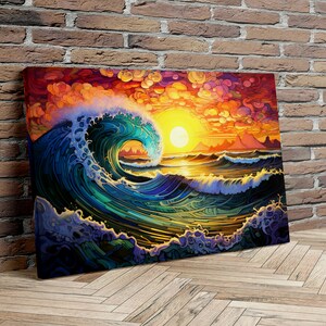 Vivid Ocean Waves at Sunset, Nature Art, Beach Art, Ocean Art, Scenic ...