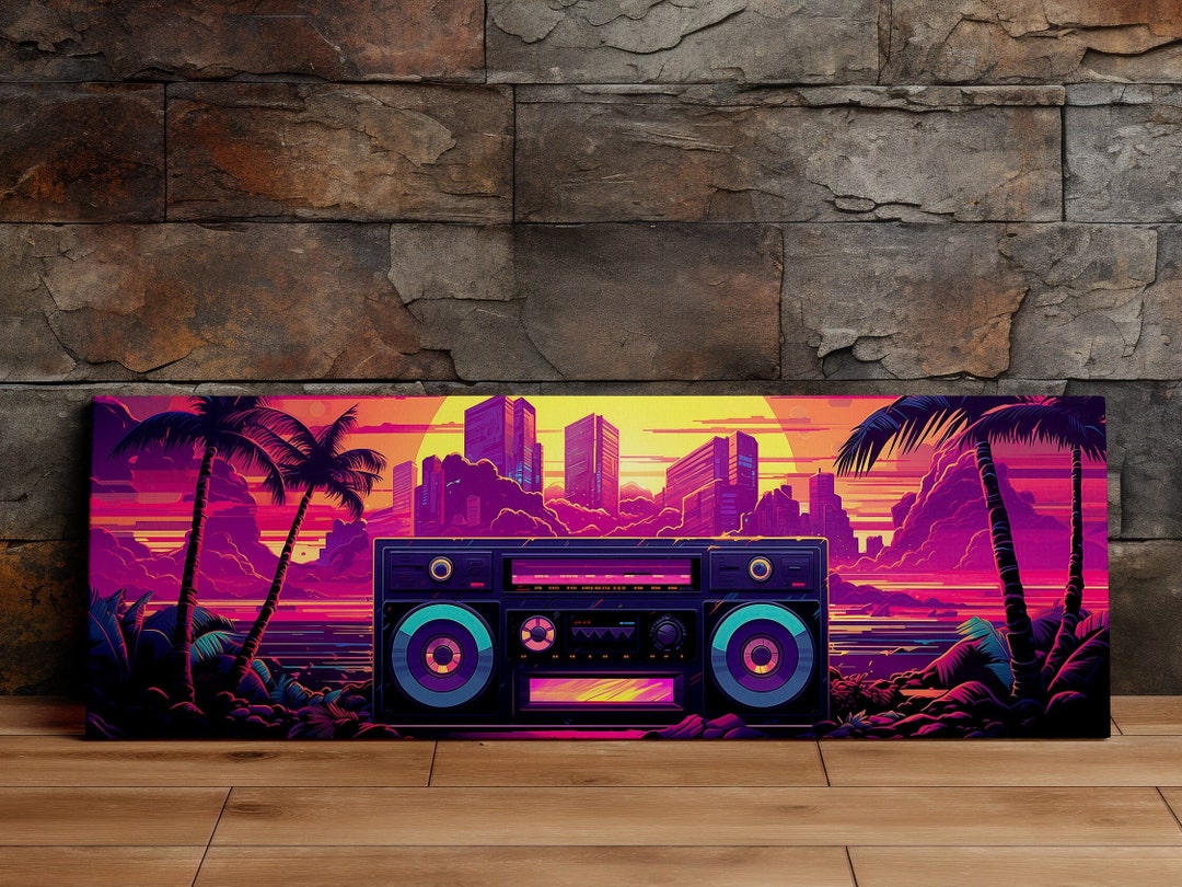 Retro Synthwave Boombox, Modern Art, Scenic Wall Art, Canvas Art ...