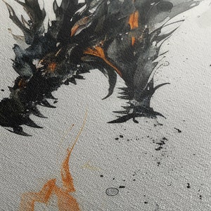 Black Fire Breathing Dragon in Ink Blot Style, Dragon Art, Fantasy Art ...