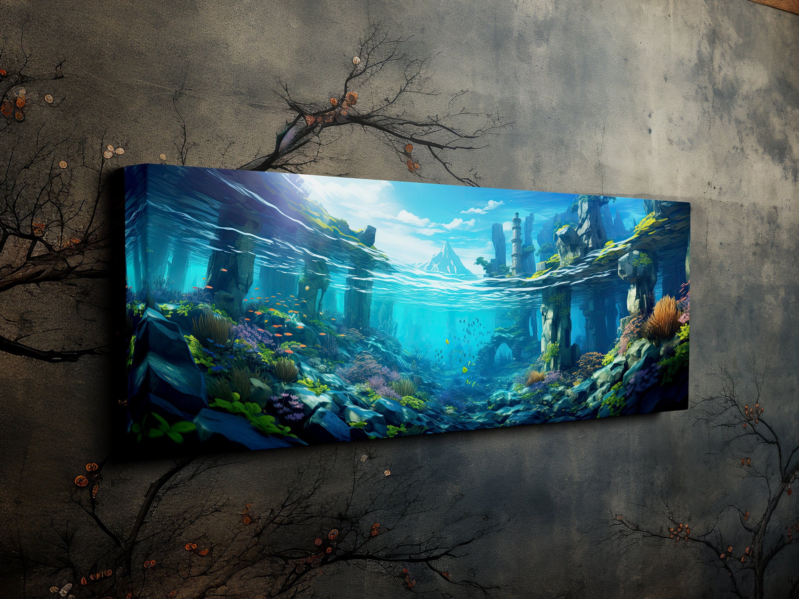 Beautiful Reef and Underwater Ruins, Nature Art, Aquatic Art, Ocean Art ...