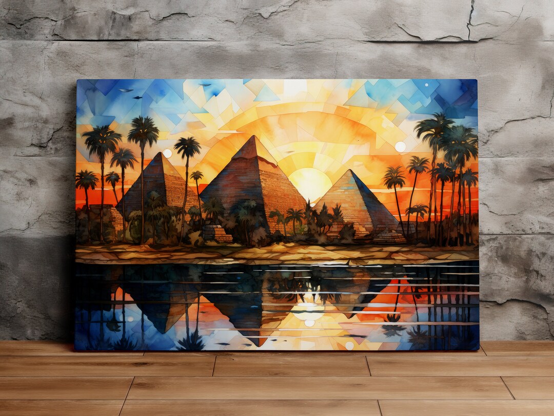Pyramids at Giza Stylized, Modern Art, Egypt Art, Watercolor, Oil ...
