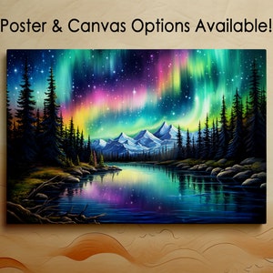 Northern Lights Over Mountains, Aurora Borealis, Meditation Art, Scenic ...