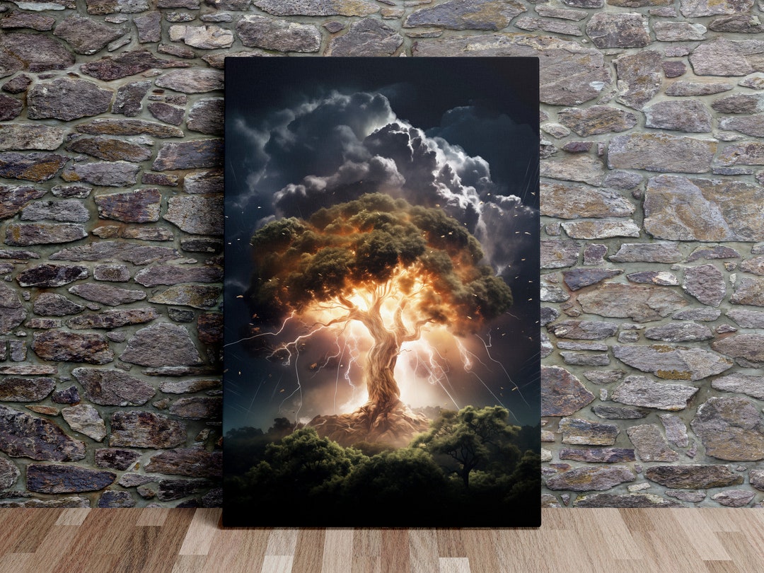 Nighttime Lightning Illuminates a Great Tree, Nature Art, Stunning Art ...